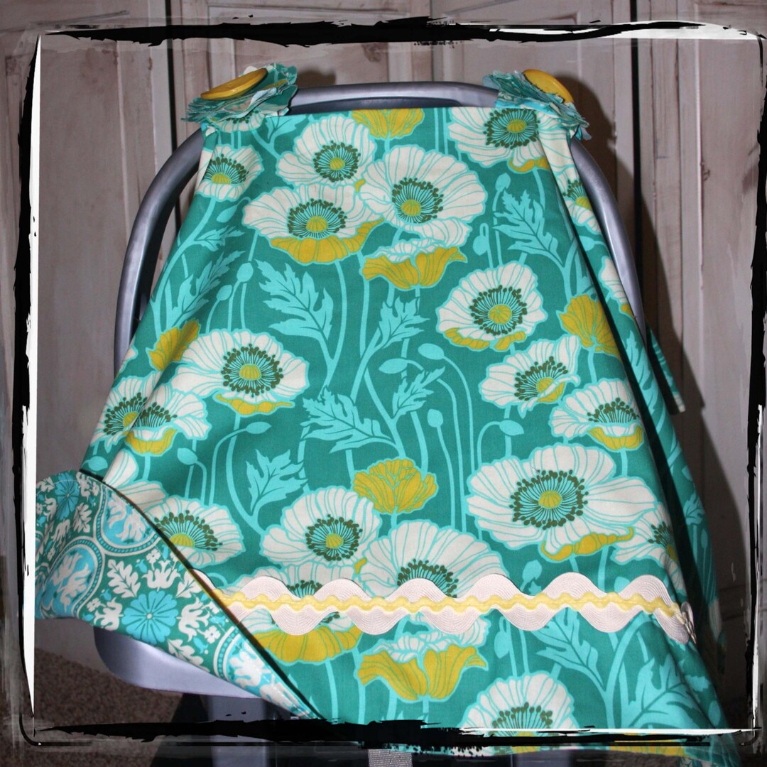 Car Seat Canopy - Teal Pristine Poppy Carseat Canopy- Baby Car Seat Tent - Car Seat Cover Girl ...