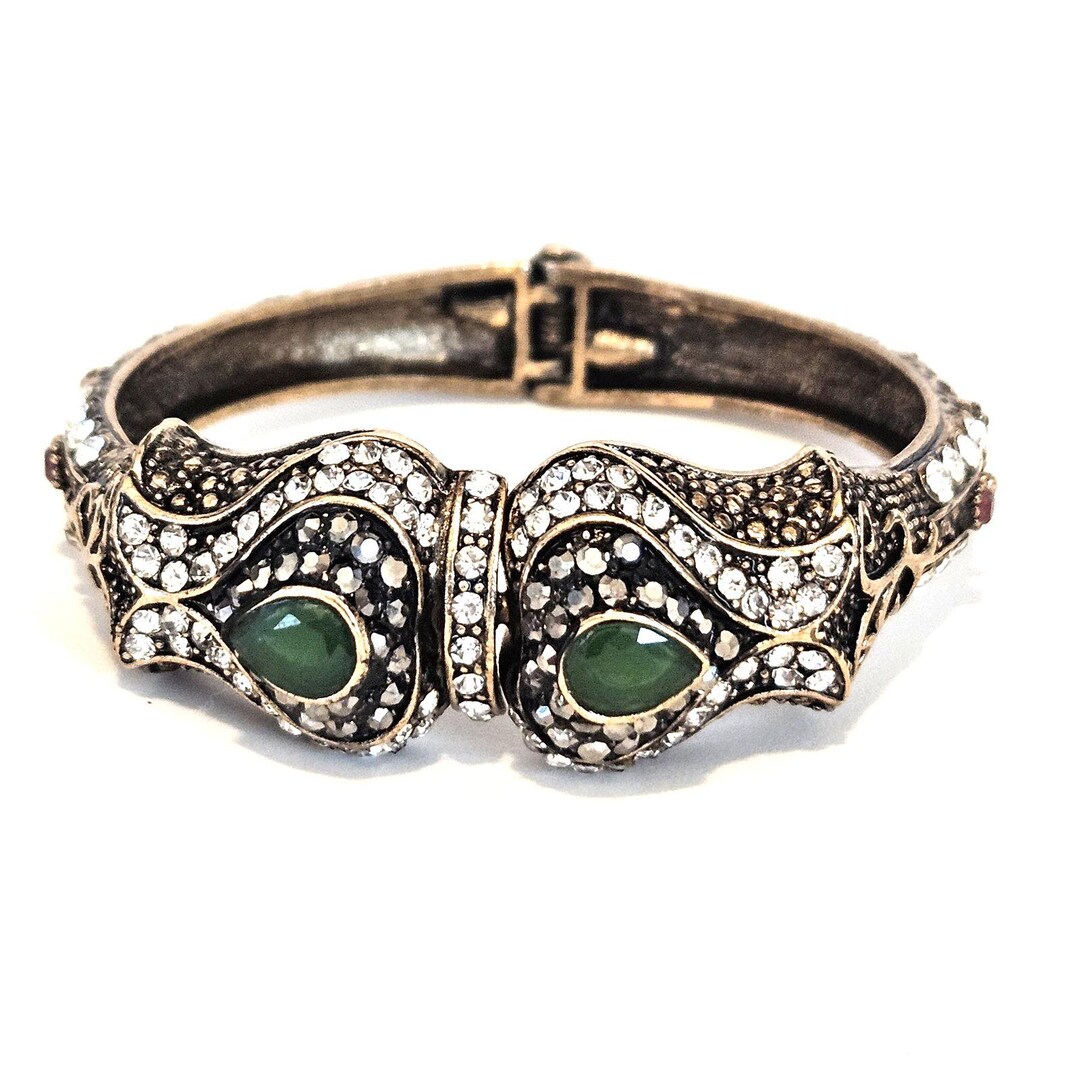 Vintage Visson Gold Tone Jeweled Hinged Clamper Bangle Bracelet - Etsy