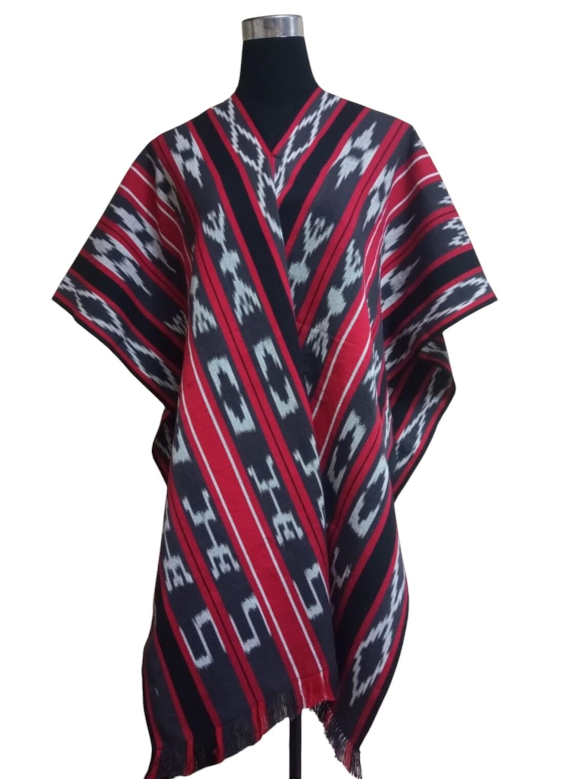 Handwoven Inabol Poncho – Red & Black Design, Made in Banaue, Ifugao ...