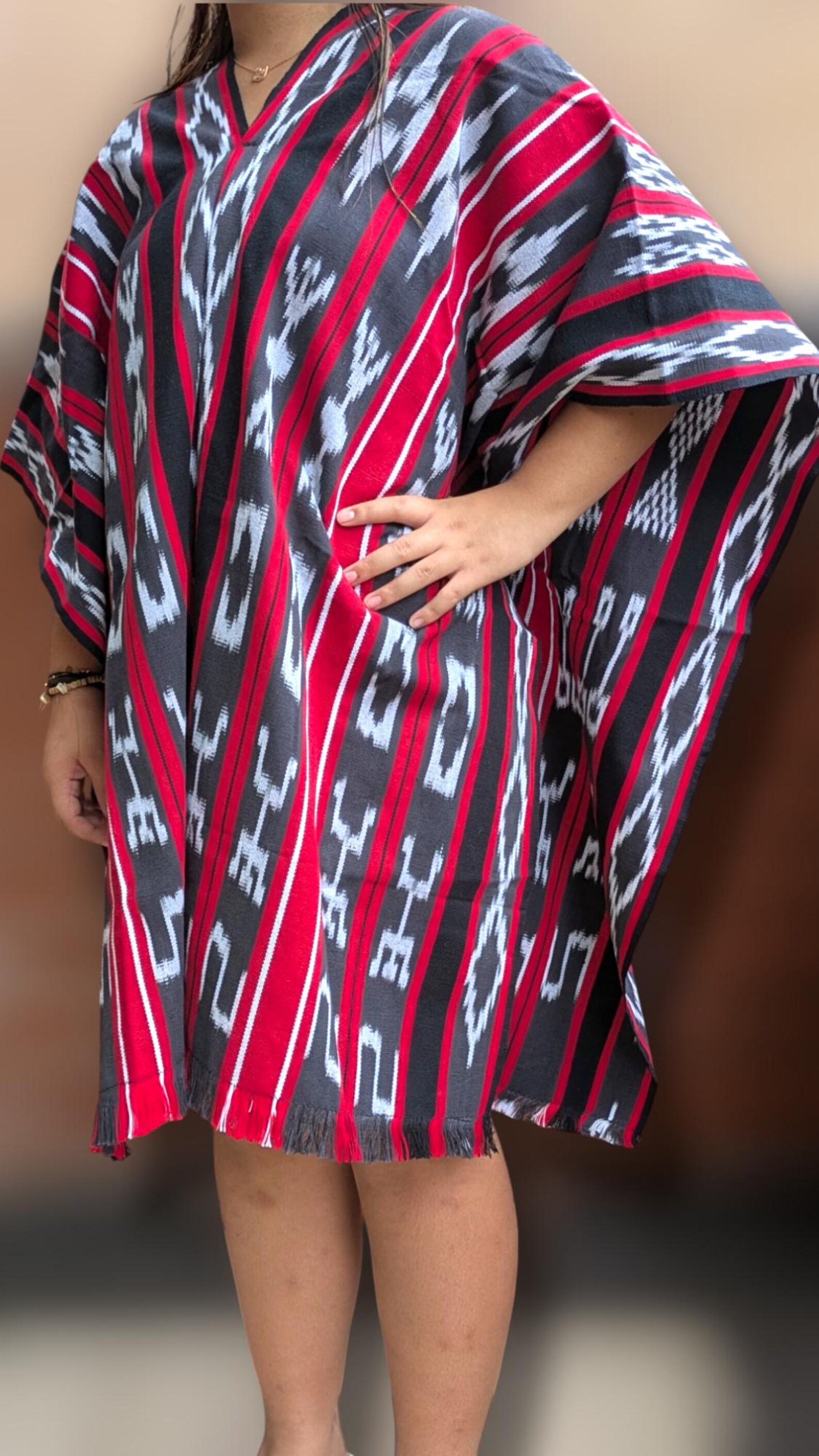 Handwoven Inabol Poncho – Red & Black Design, Made in Banaue, Ifugao ...