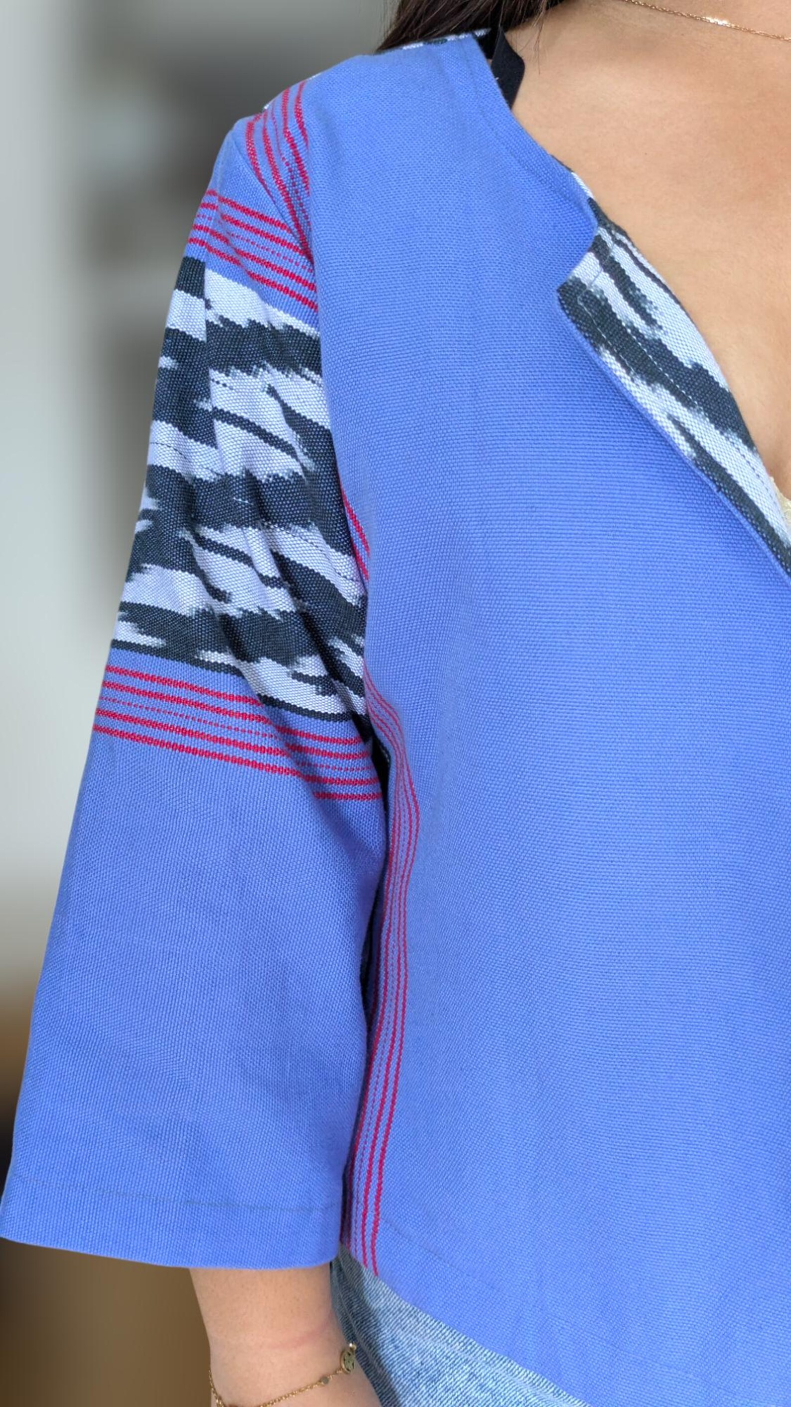 Handwoven Ifugao-inspired Women's Bolero Jacket – Blue and Ikat Pattern ...