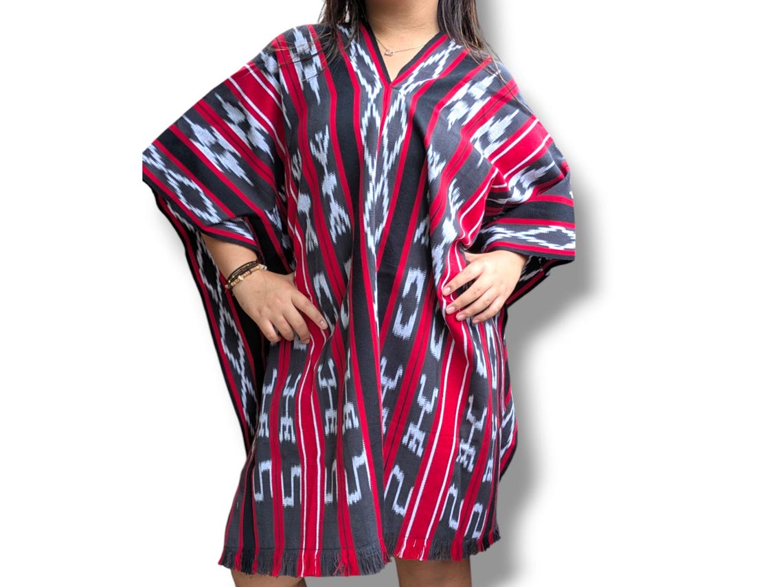 Handwoven Inabol Poncho – Red & Black Design, Made in Banaue, Ifugao ...