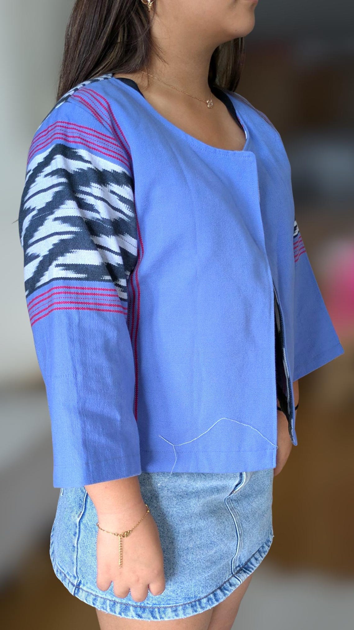 Handwoven Ifugao-inspired Women's Bolero Jacket – Blue and Ikat Pattern ...