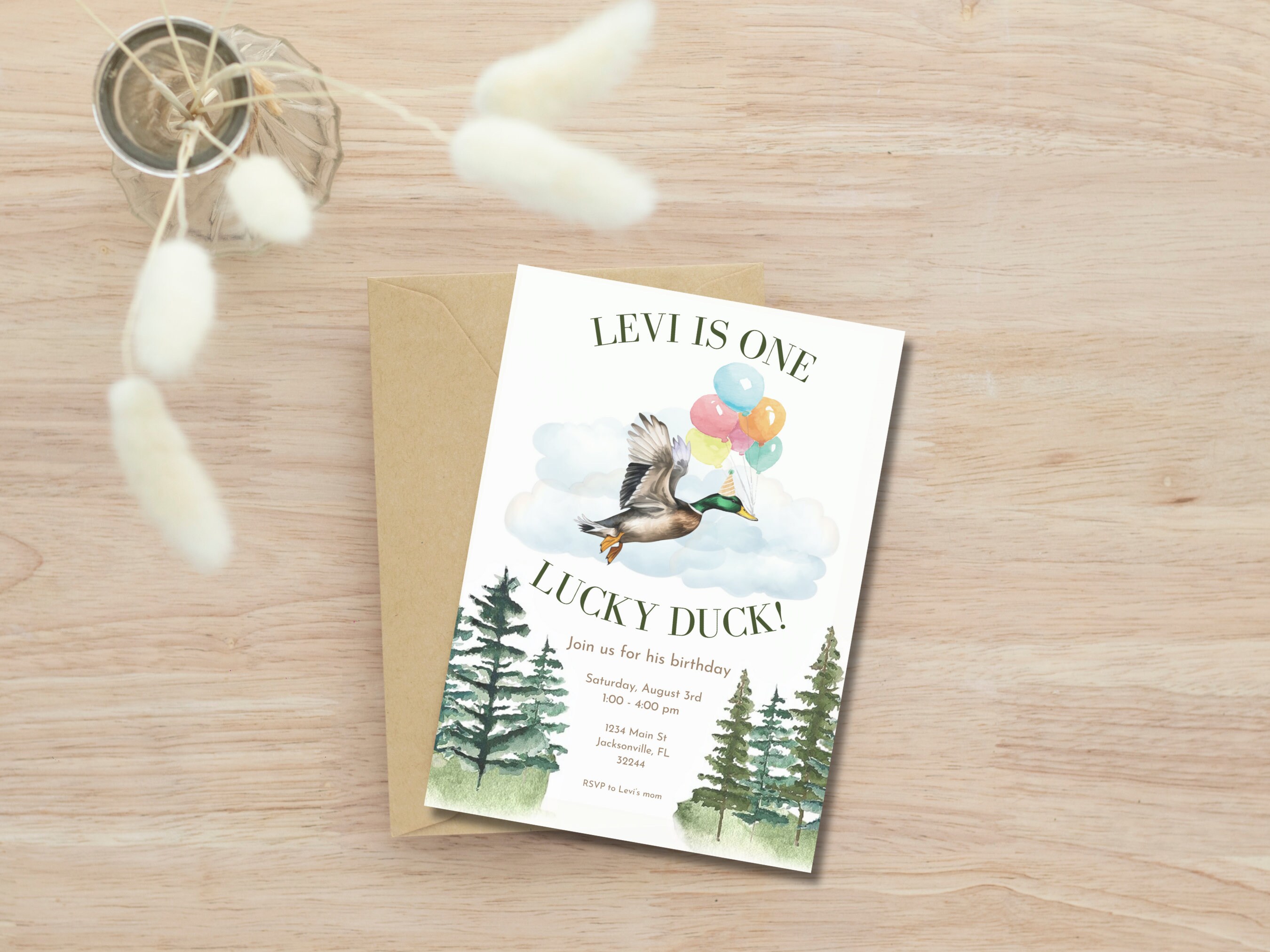 One Lucky Duck Birthday Invitation | First Birthday Party Invite ...