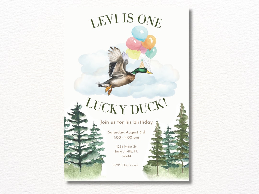 One Lucky Duck Birthday Invitation | First Birthday Party Invite ...