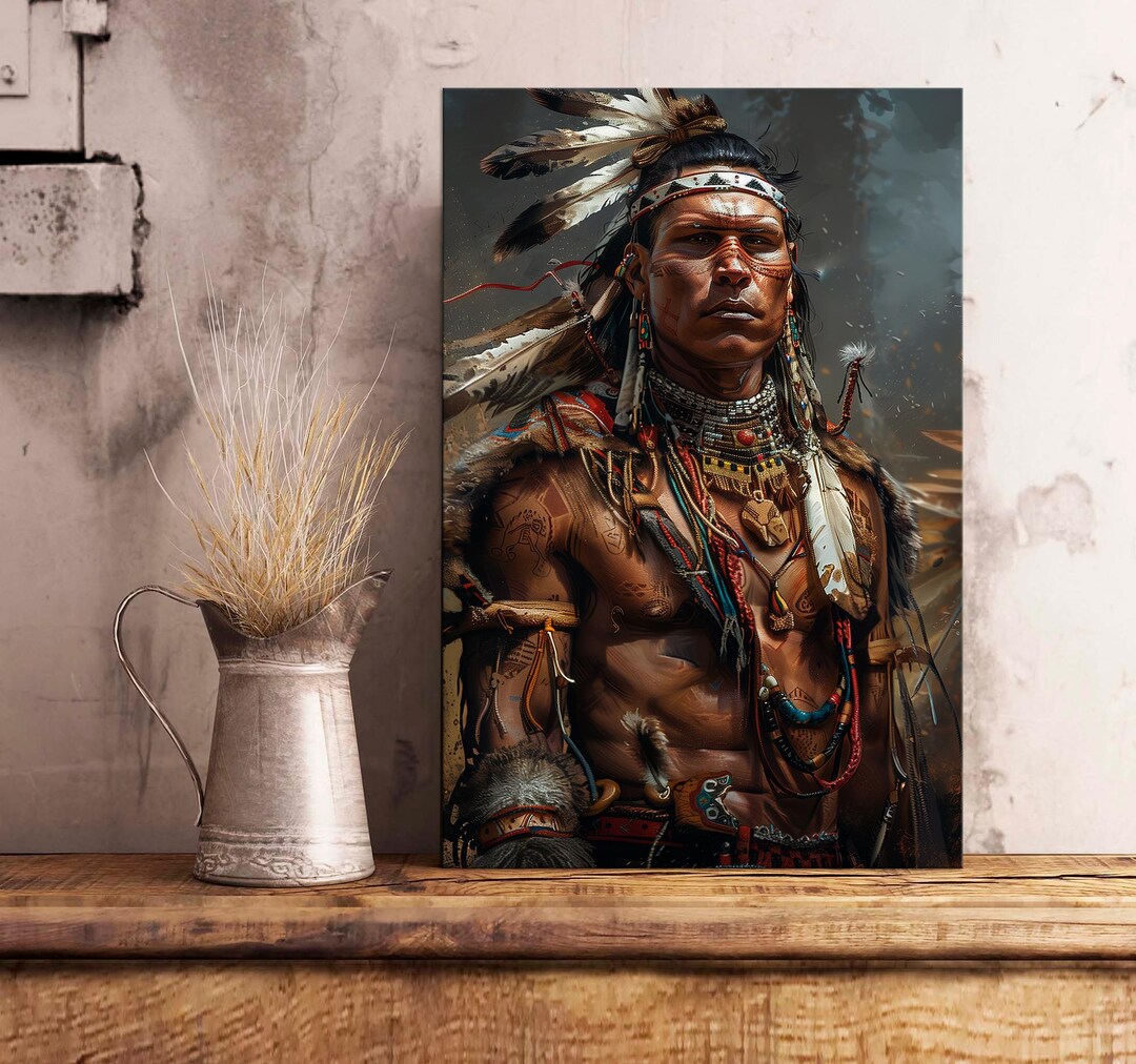 Apache Warrior Canvas Wall Art | Native American Tribal Heritage Print ...