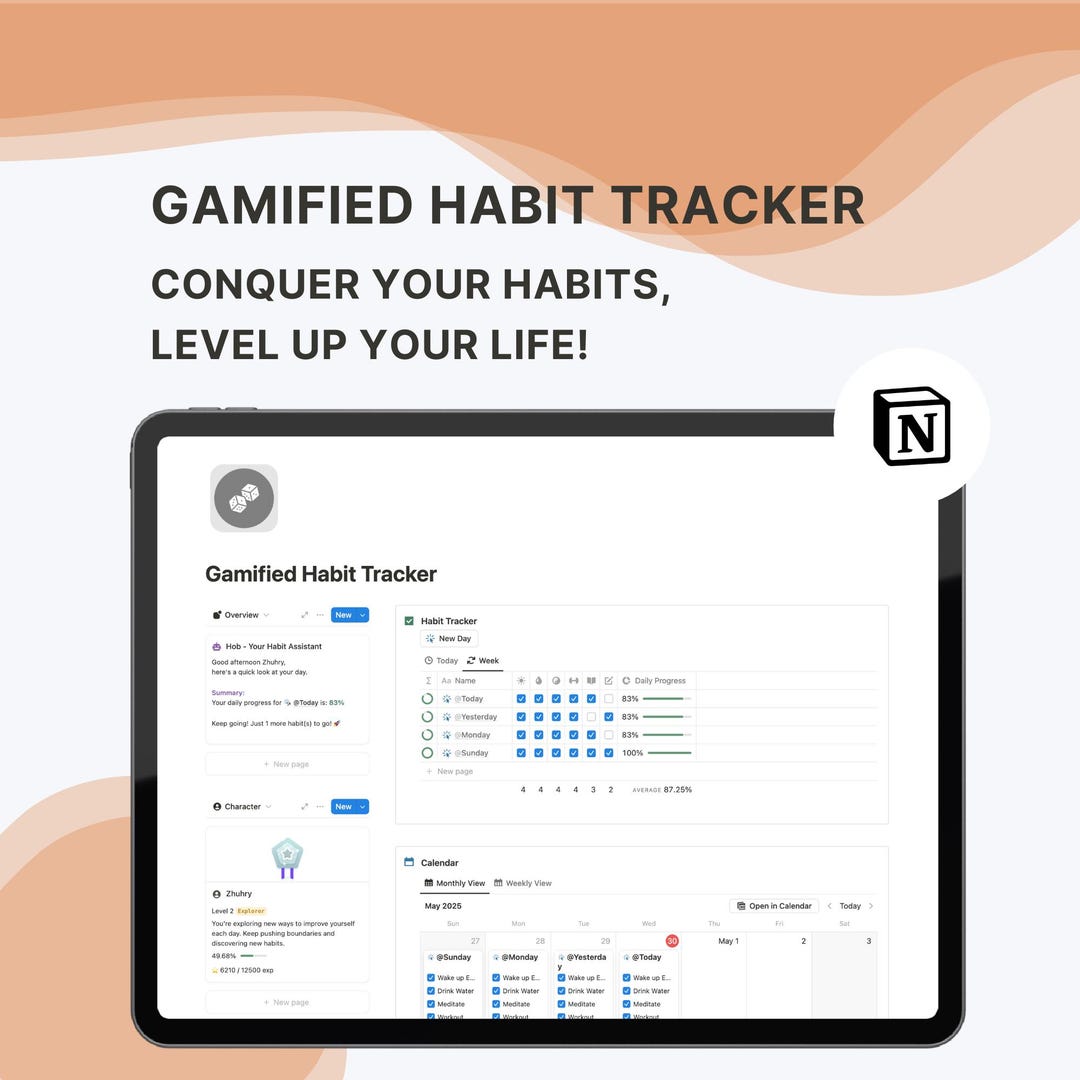 Notion Gamified Habit Tracker | Digital Productivity Planner | Self ...