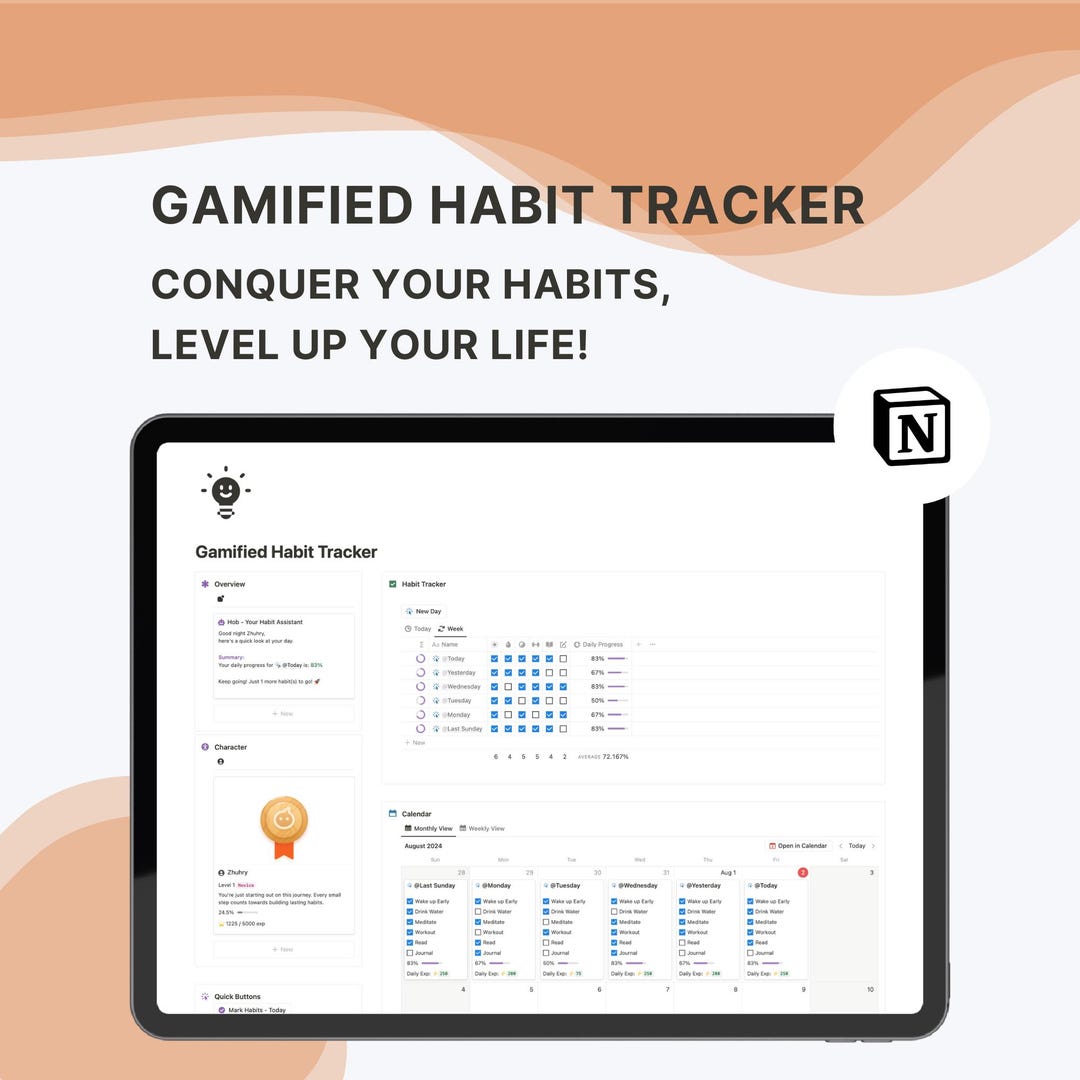 Notion Gamified Habit Tracker | Digital Productivity Planner | Self ...