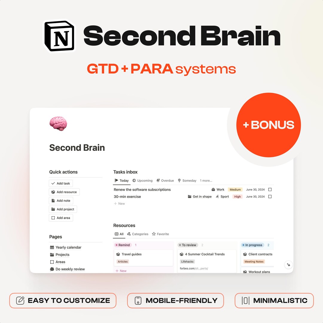 Notion Second Brain Task Tracker Notion Planner Academic Planner ...