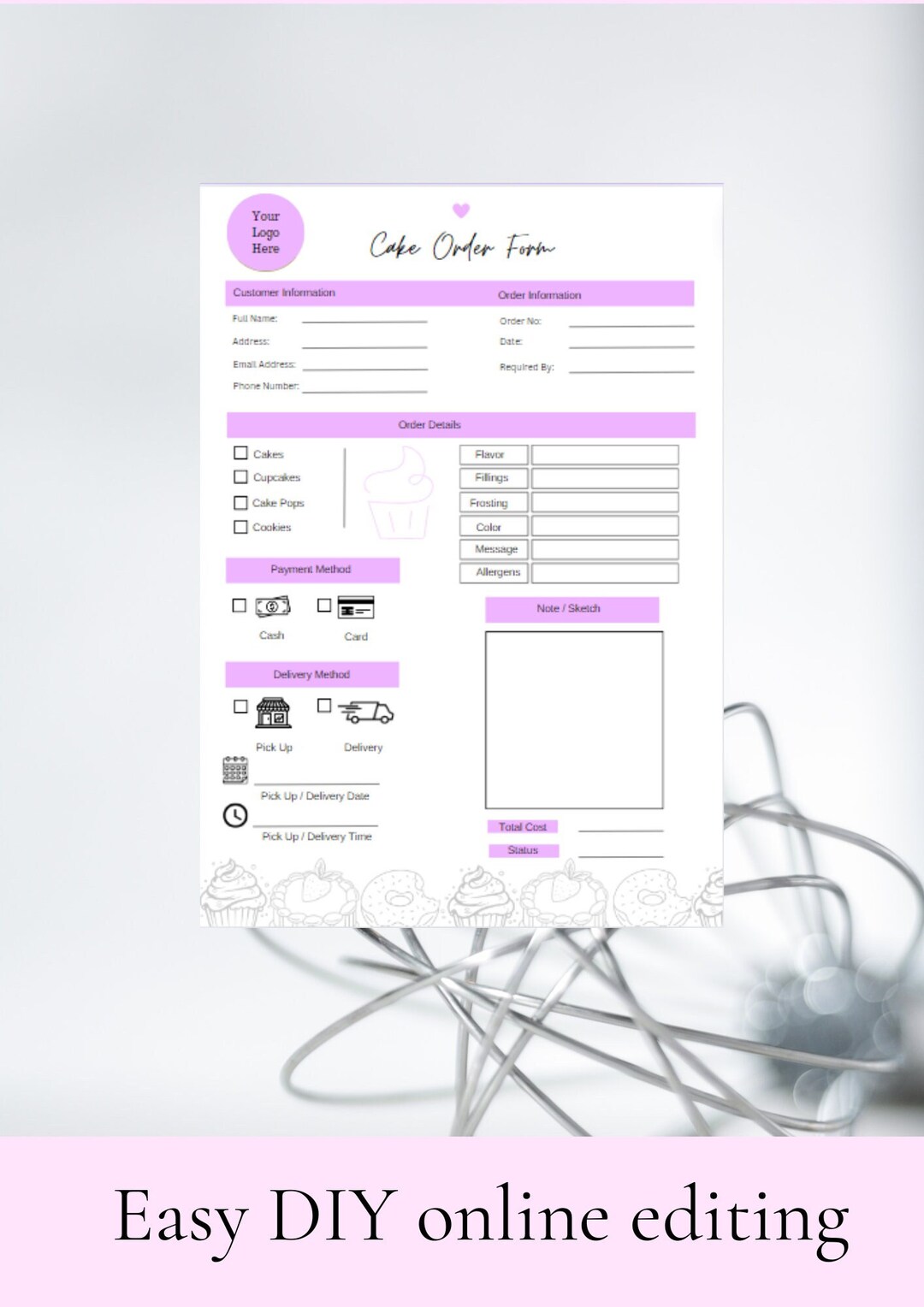 Cake Order Form Template, CANVA Editable Template, DIY Cake Business ...