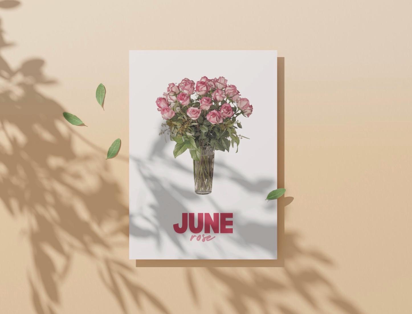 June Birth Flower Poster Rose, June Birthday Rose Bouquet Print, Roses ...