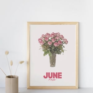 June Birth Flower Poster Rose, June Birthday Rose Bouquet Print, Roses ...