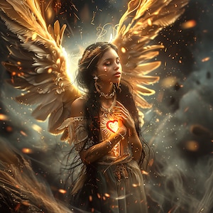 Native American Angel Girl Holding a Heart - Etsy