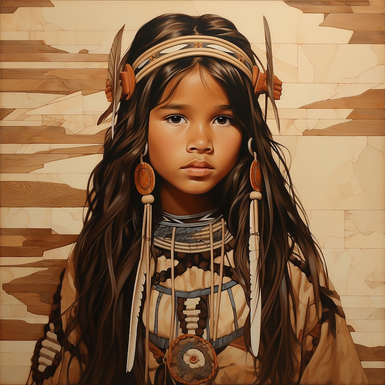 Illustration Of A Native American Indian Girl Etsy