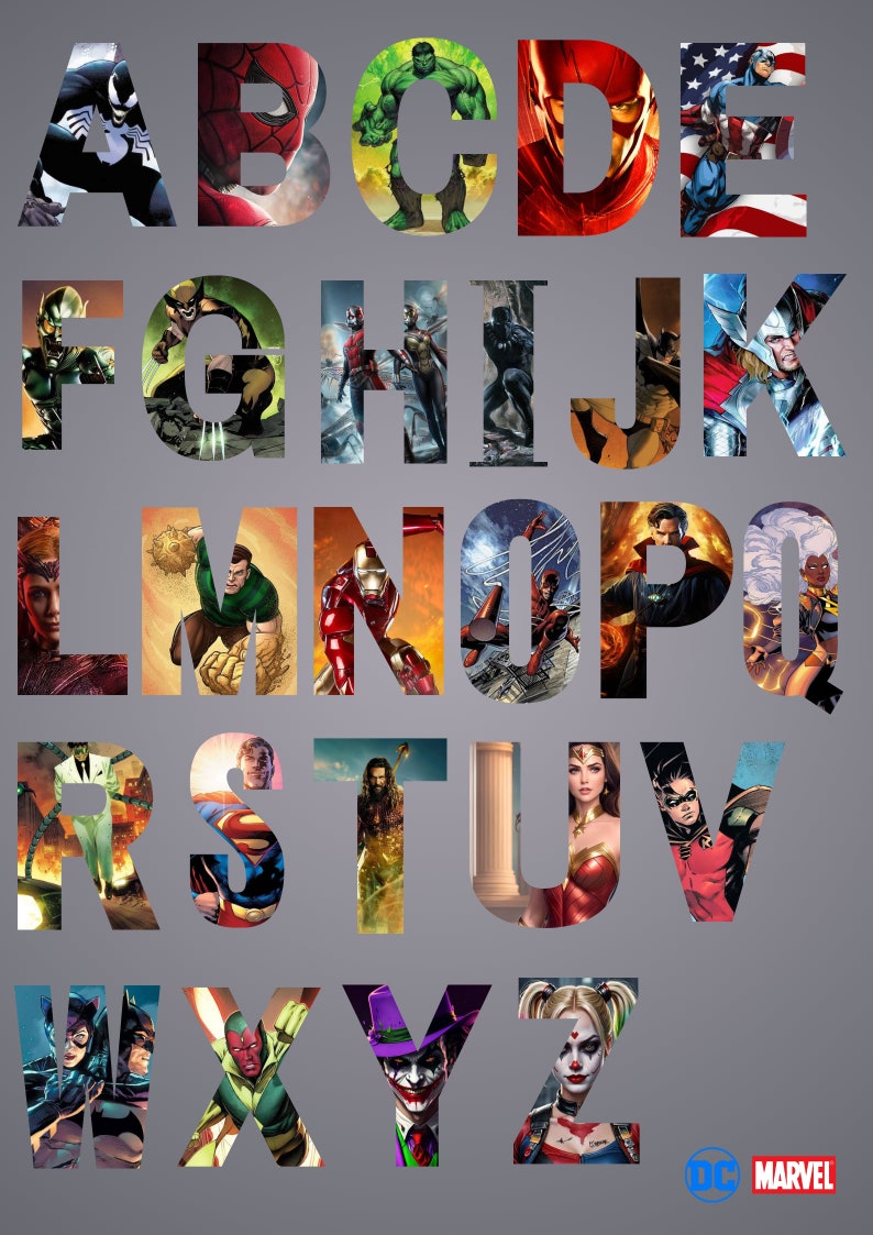 SUPERHERO ALPHABET POSTER Boys Room - Etsy