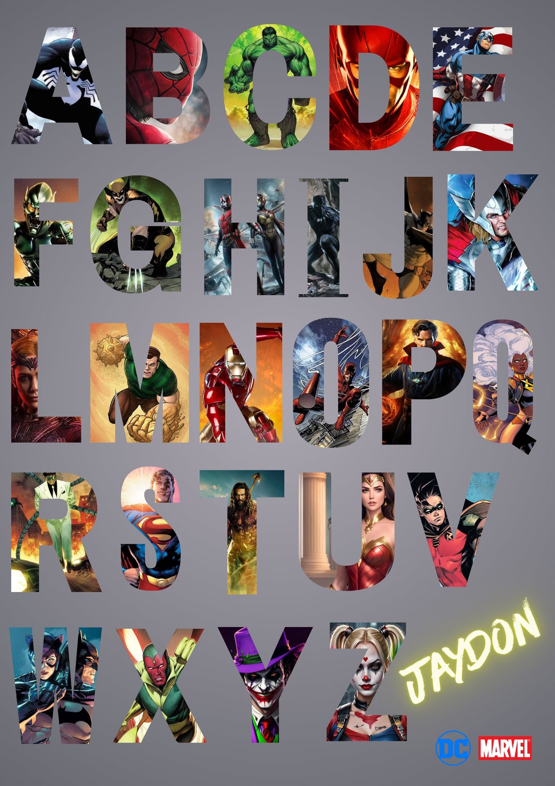 SUPERHERO ALPHABET POSTER Boys Room - Etsy