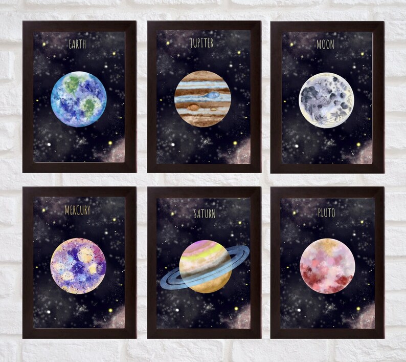 Solar System Prints, Planets Posters, A4, Set, Boys Space Bedroom ...