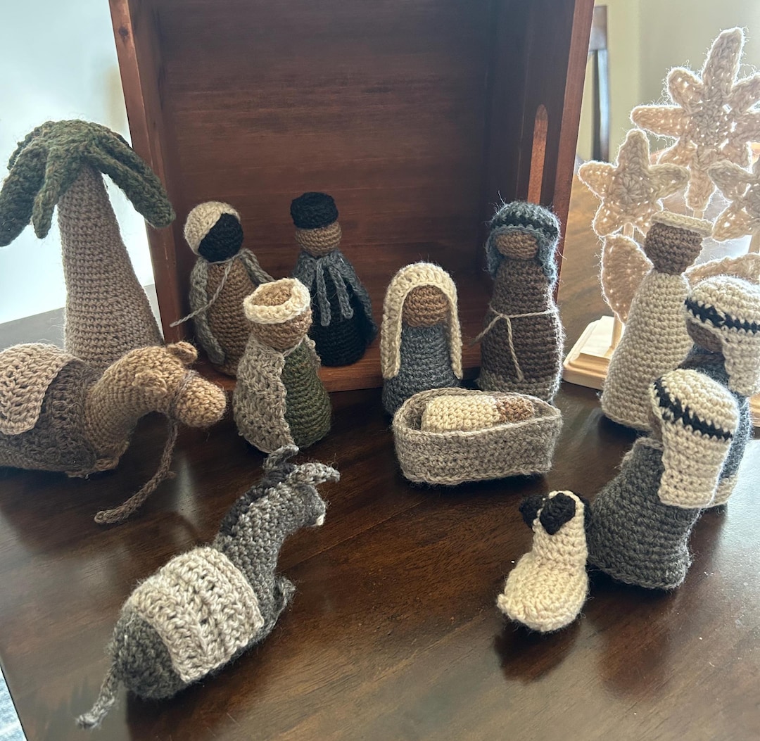 Crocheted Rustic Nativity Set 15 Piecesfree SHIPPING - Etsy