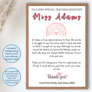 Printable SEN Teachers Teaching Assistant Personalised Leaving Thank ...