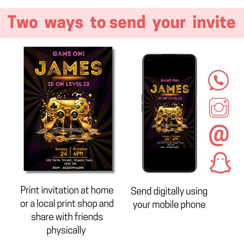 Video Gaming Birthday Party Invitation Template Game on Party Level up ...