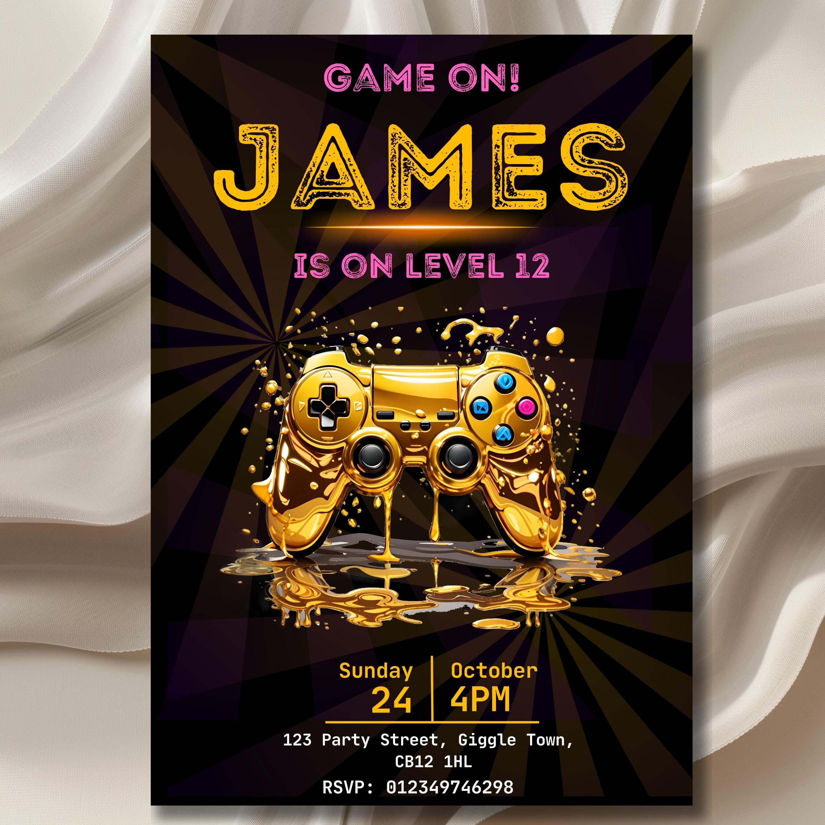 Video Gaming Birthday Party Invitation Template Game on Party Level up ...