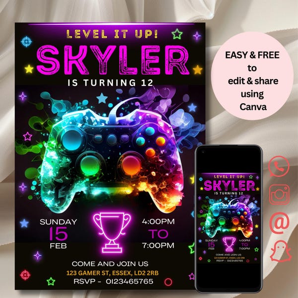 Level up Birthday Party Invitation - Etsy