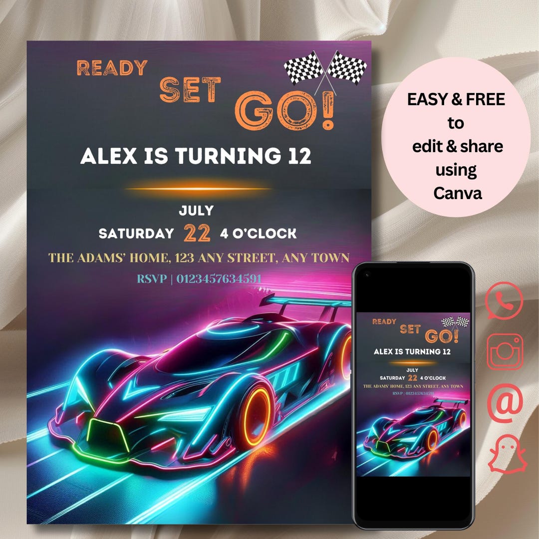 Editable Racing Game Birthday Party Invitation, Ready Set Go Birthday ...