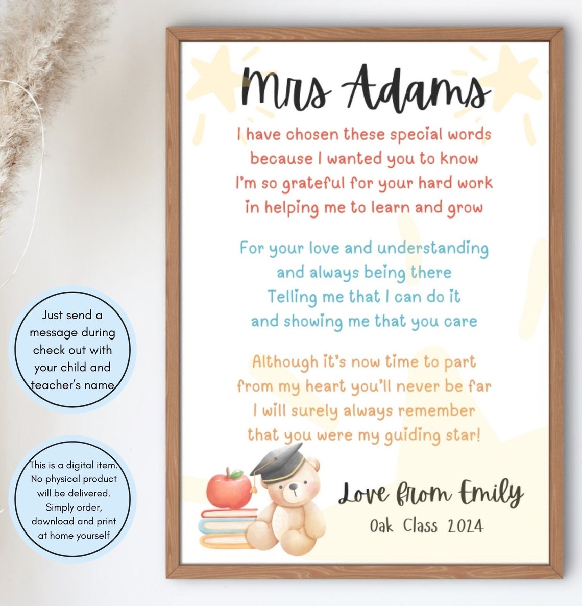 Printable Teachers Personalised Leaving Thank You Gift Teacher Poem ...