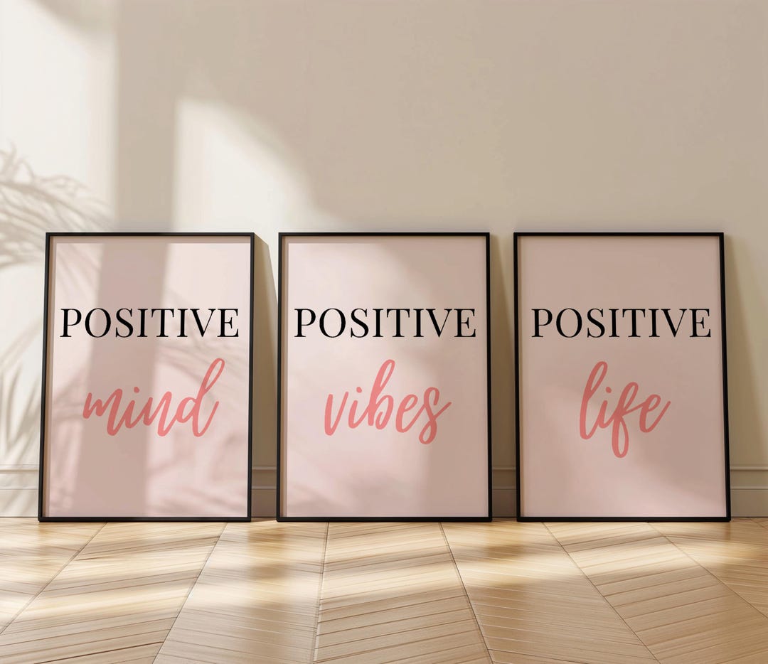 Positive Vibes Set of 3 Wall Art, Pastel Pink Prints, Positive Quotes ...