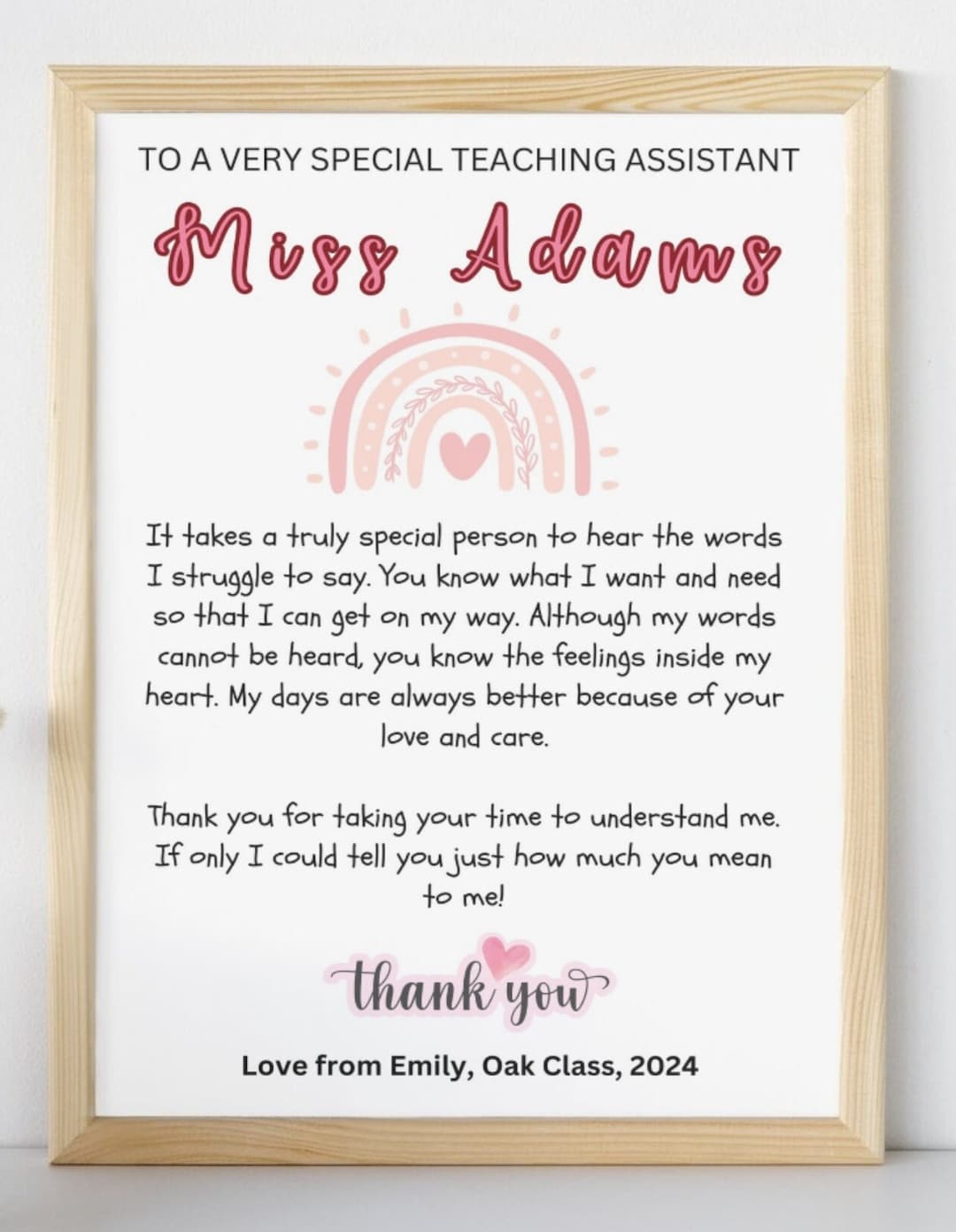 Printable SEN Teachers Teaching Assistant Personalised Leaving Thank ...
