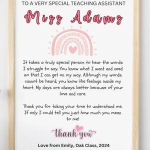 Printable SEN Teachers Teaching Assistant Personalised Leaving Thank ...