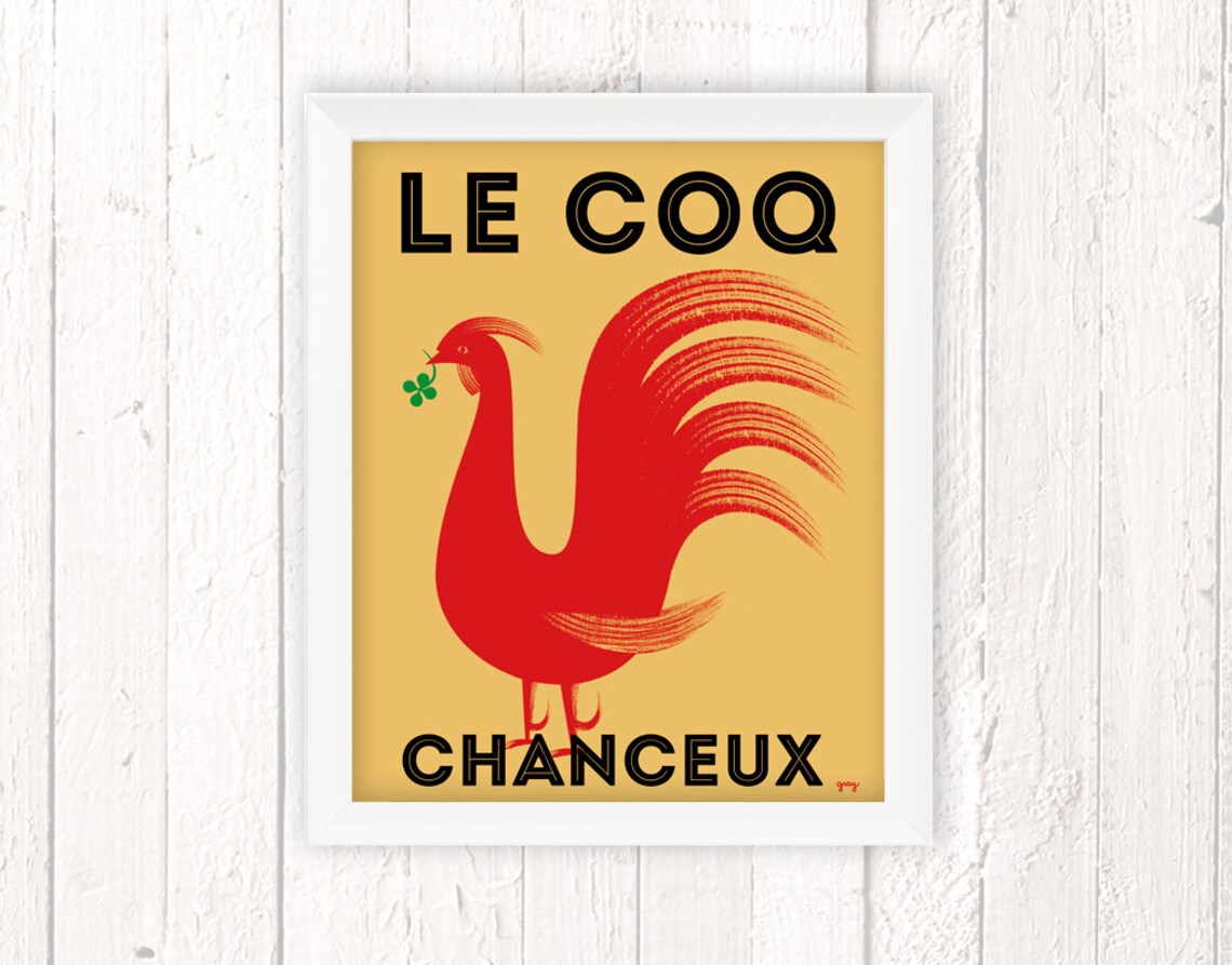 Large French Rooster Poster, Rooster Kitchen Art, Chicken Art ...