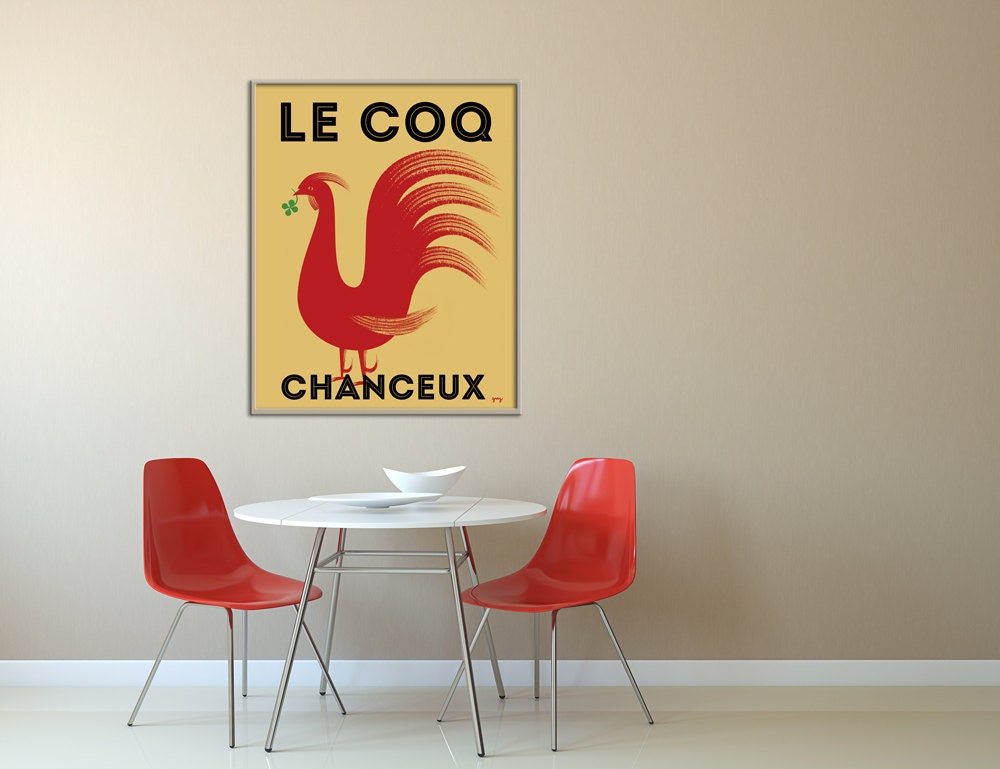 Large French Rooster Poster, Rooster Kitchen Art, Chicken Art ...