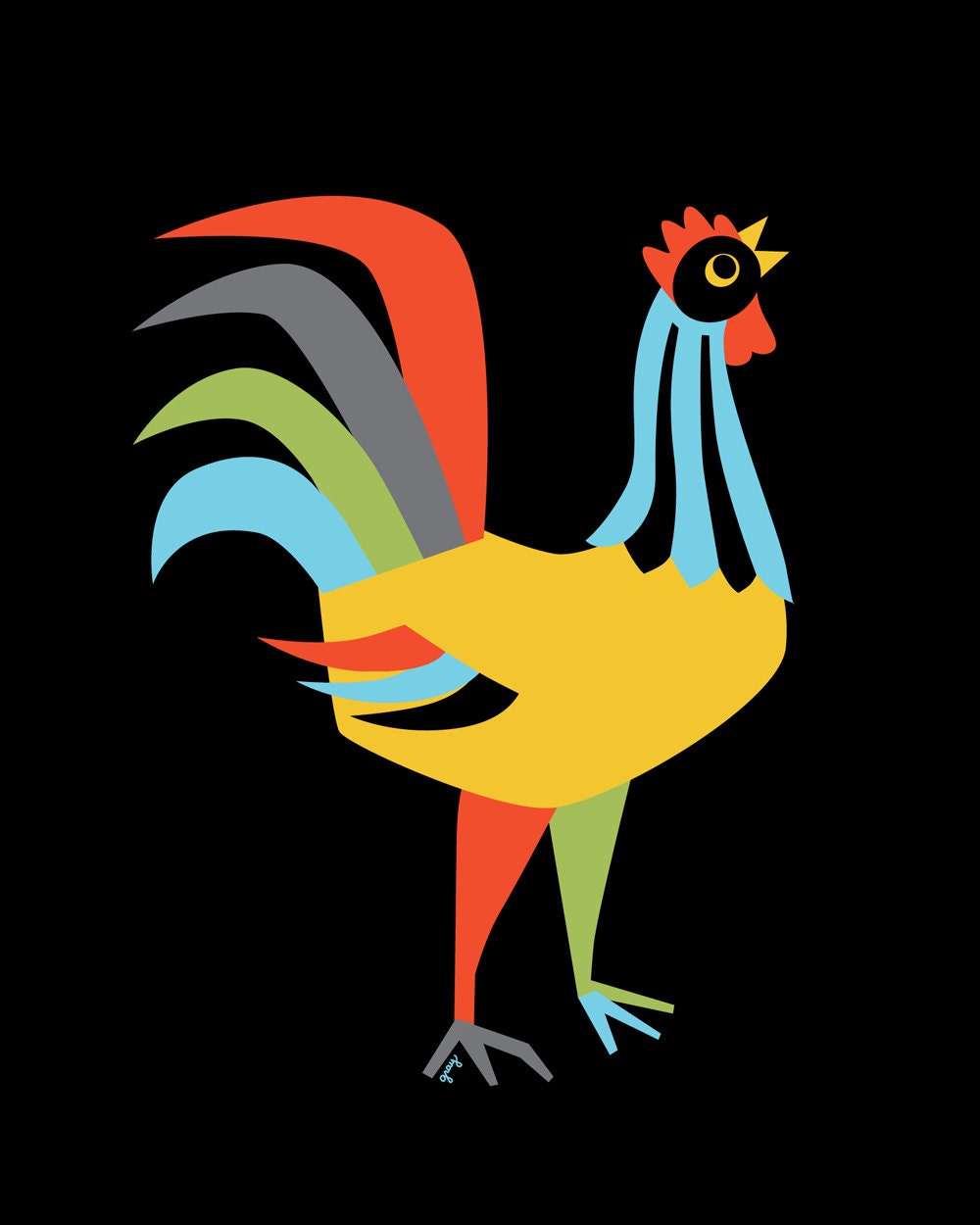 Colorful Rooster Print Kitchen Wall Art Retro Chicken | Etsy