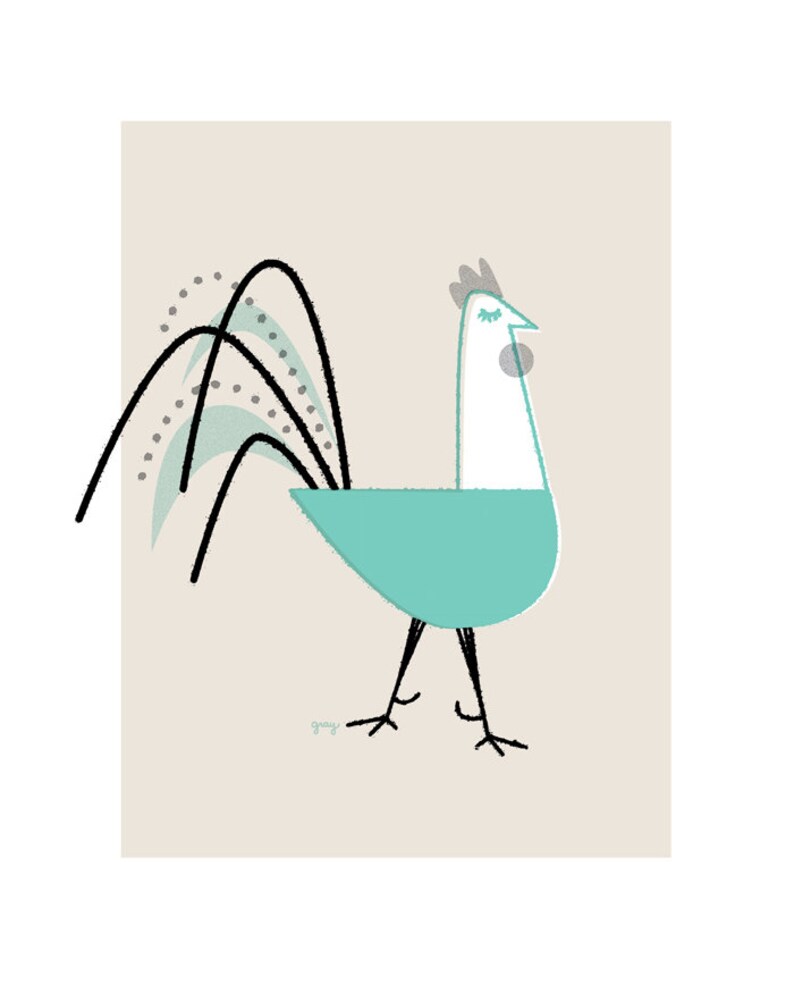 Teal Kitchen Print, Retro Rooster Art, Vintage Chicken Poster, Kids ...