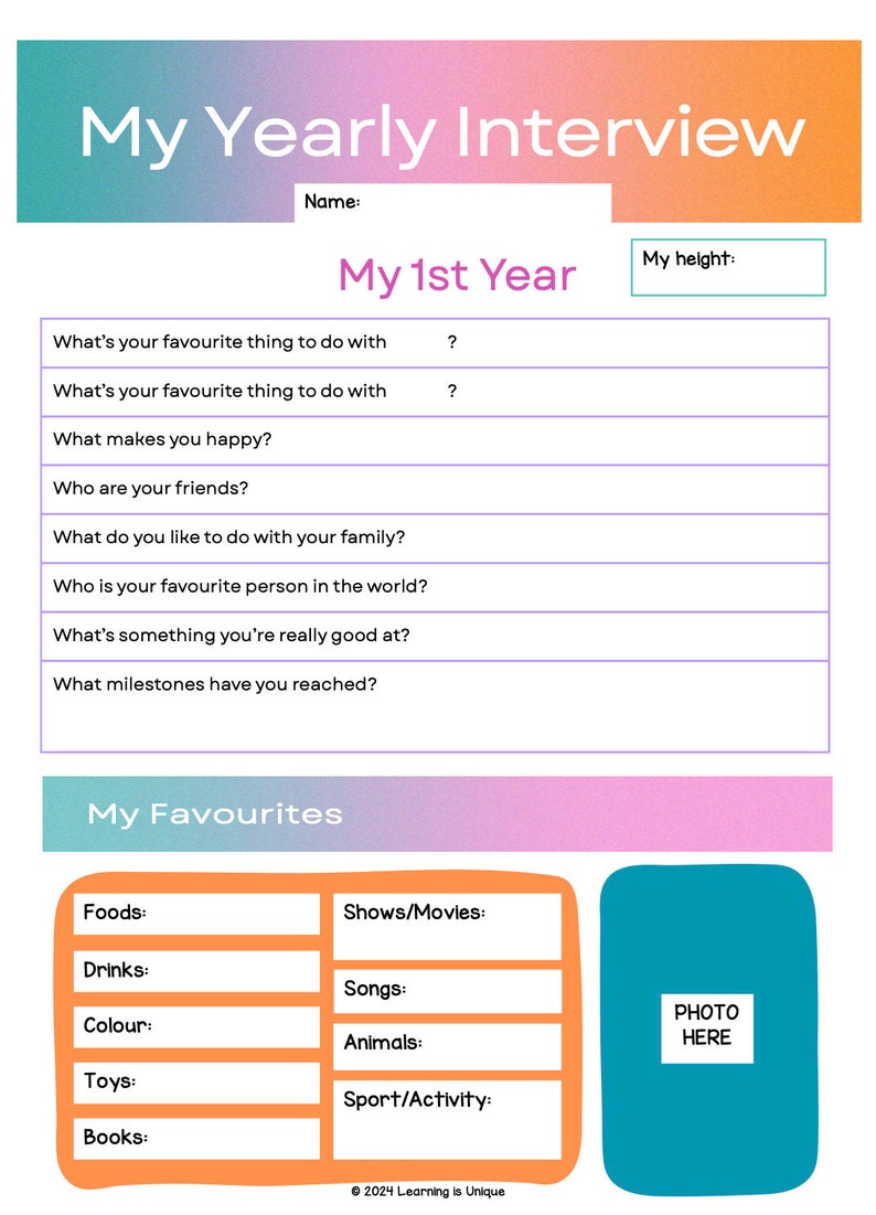 Yearly Birthday Interview & Letter to My Child - Etsy