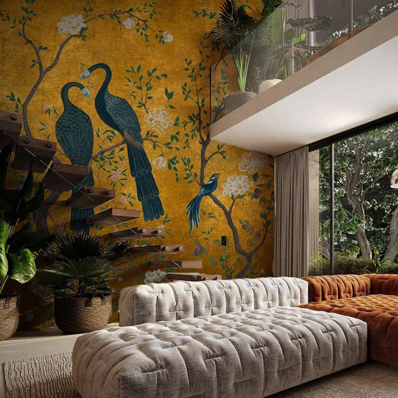 Birds Tree Wallpaper for Bedroom - Etsy UK