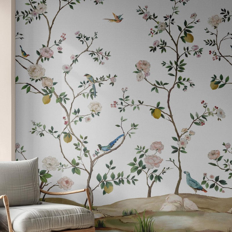 Wallpaper Birds and Flowers - Etsy