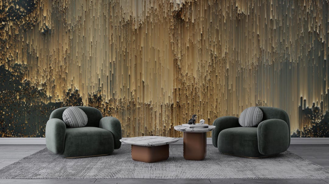 Gold Pixels Wallpaper: Metallic Textured Vertical Lines, Peel and Stick ...