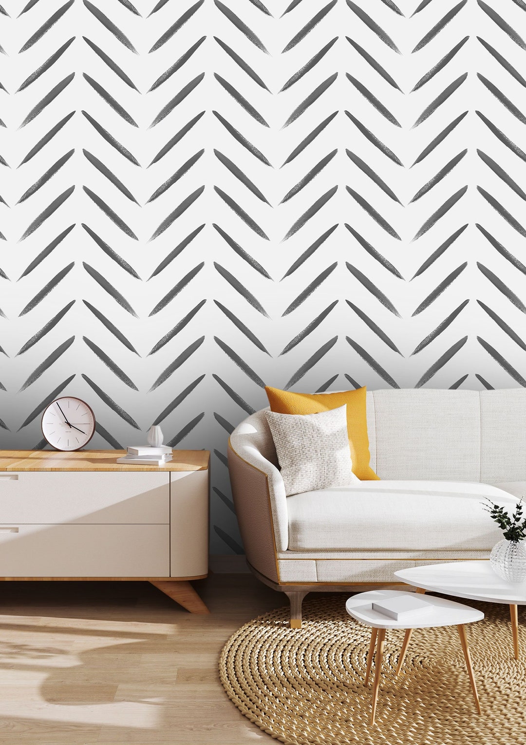 Watercolor Herringbone Wallpaper: Geometric Peel and Stick - Etsy