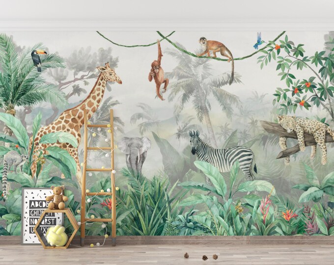 Neutral Animal Print Peel and Stick Wall Mural Beige Safari Self ...