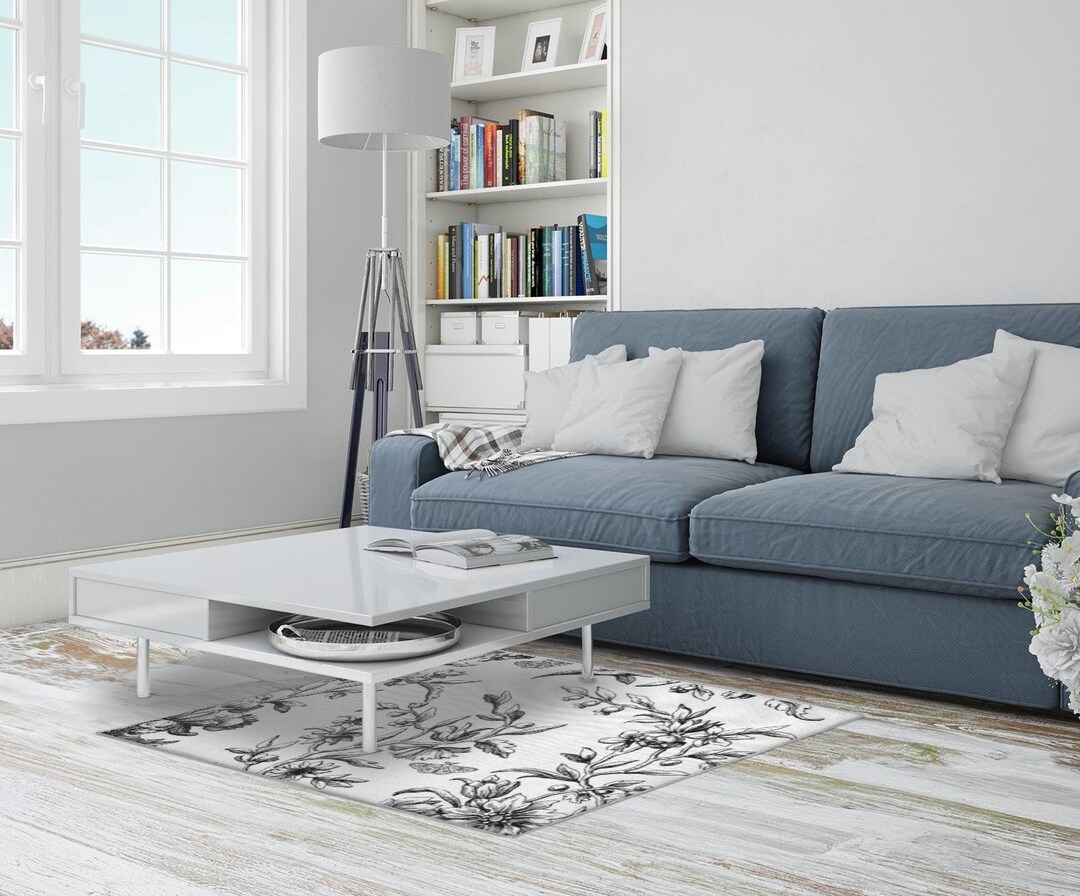 Black Floral Area Rugs Cottagecore Rug Kitchen Decor Living Room Rug ...