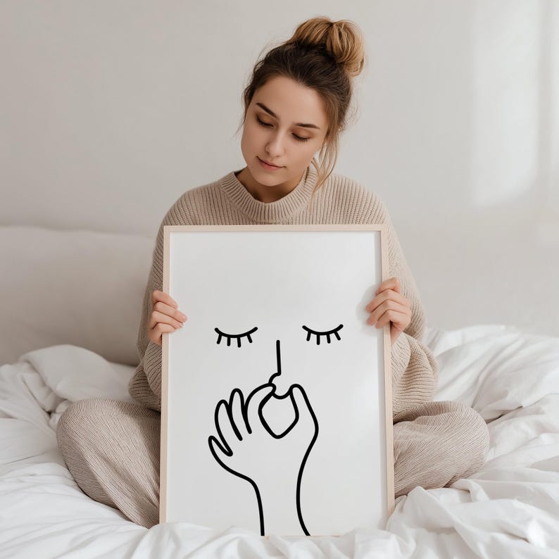 Plugging Nose Bathroom PRINTABLE, Hand Drawn Pinching Nose Decor, Funny ...
