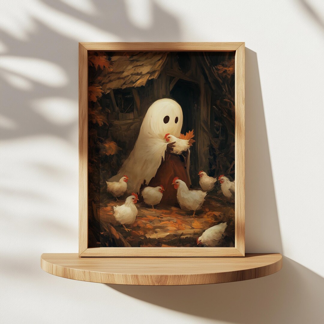 Ghost Feeding the Chickens PRINTABLE, Cute Fall Ghost in the Chicken ...