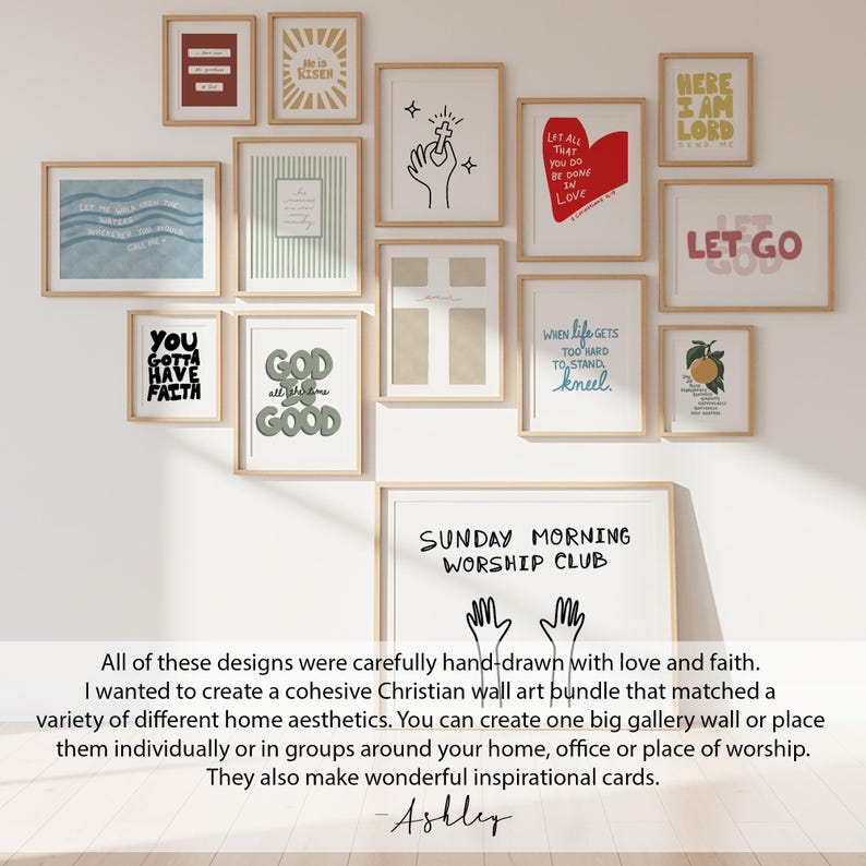 Hand Drawn Christian Art Bundle, 14 Unique Printable Wall Art Designs ...
