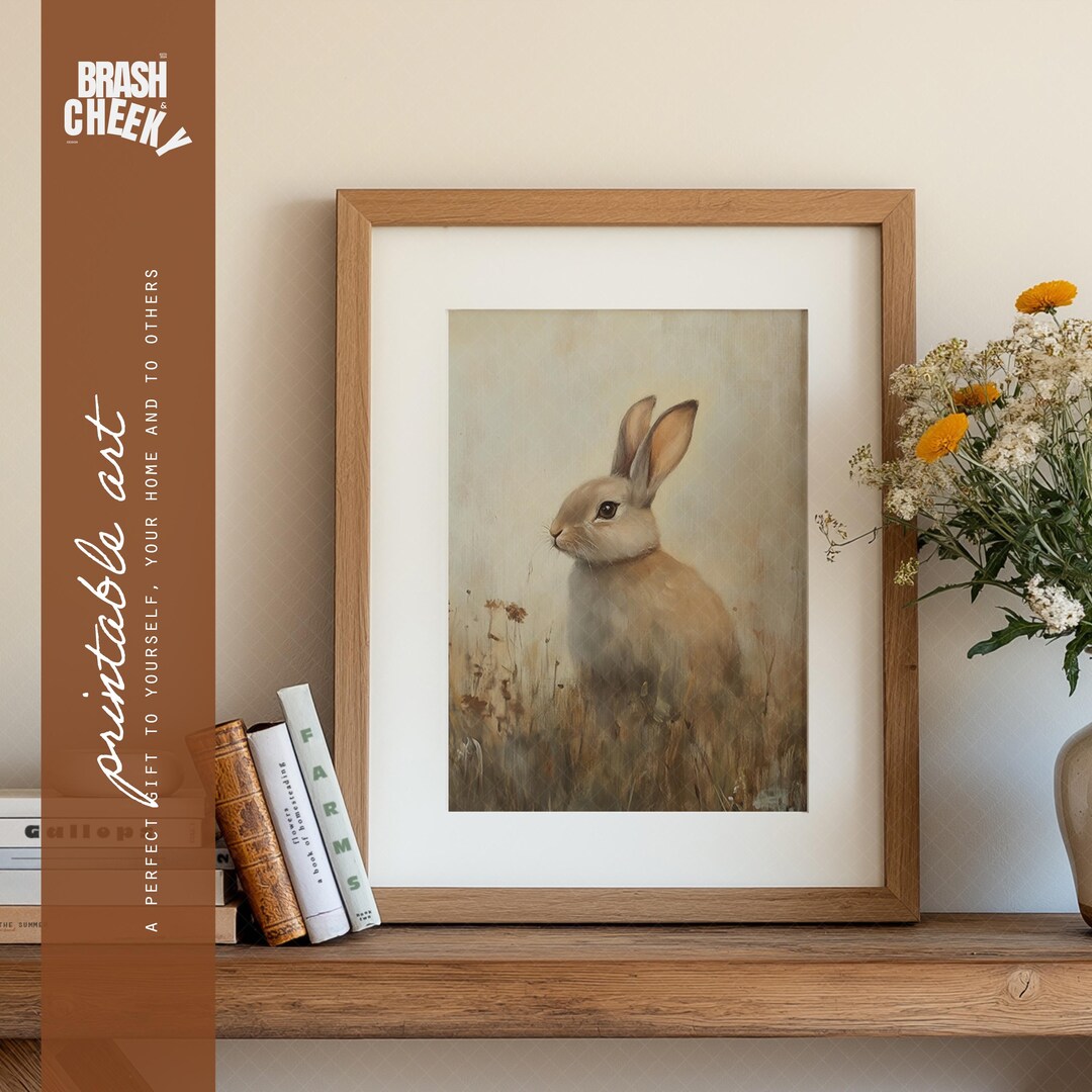 Spring Wall Art Painting PRINTABLE, Antique Painted Bunny Rabbit Print ...