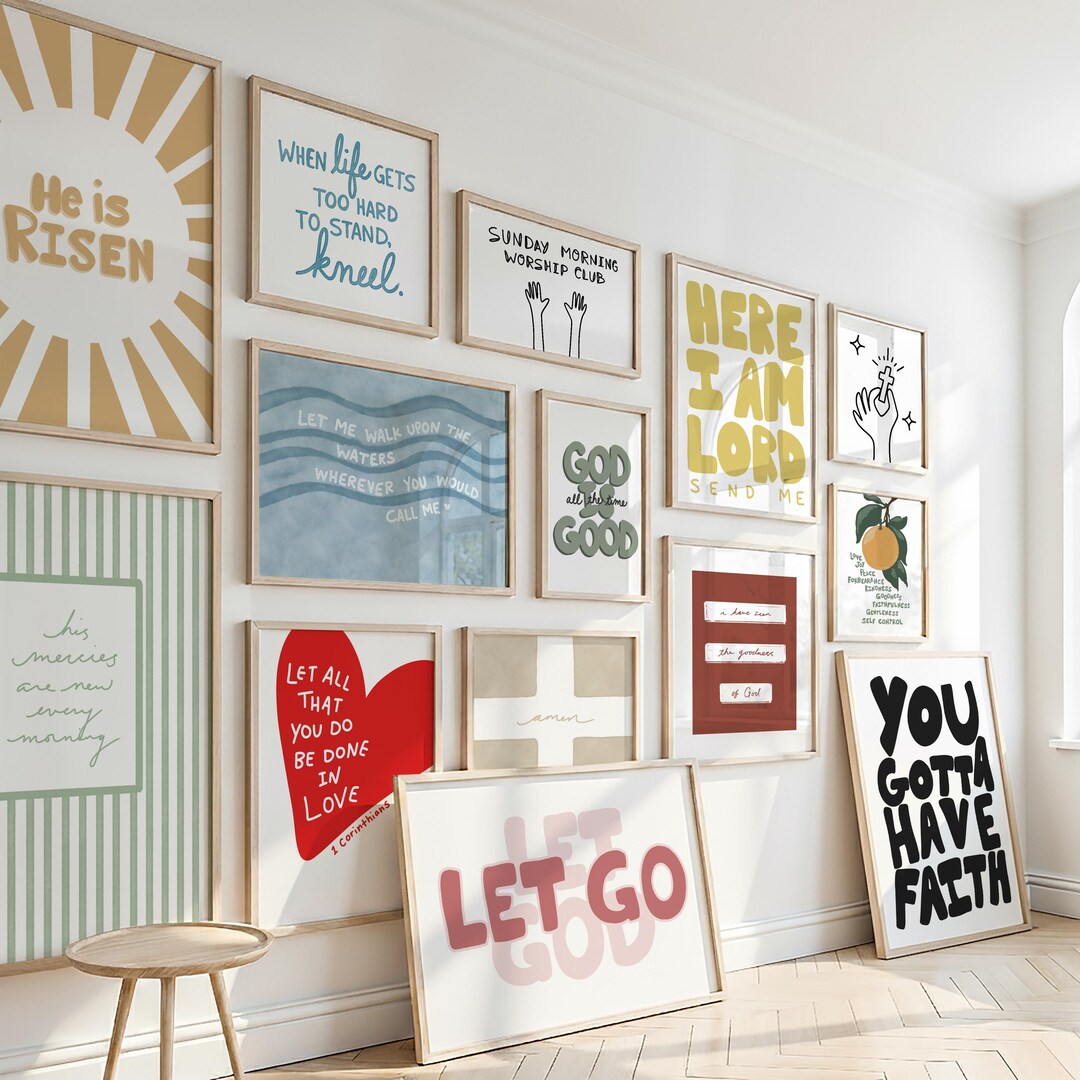 Hand Drawn Christian Art Bundle, 14 Unique Printable Wall Art Designs ...