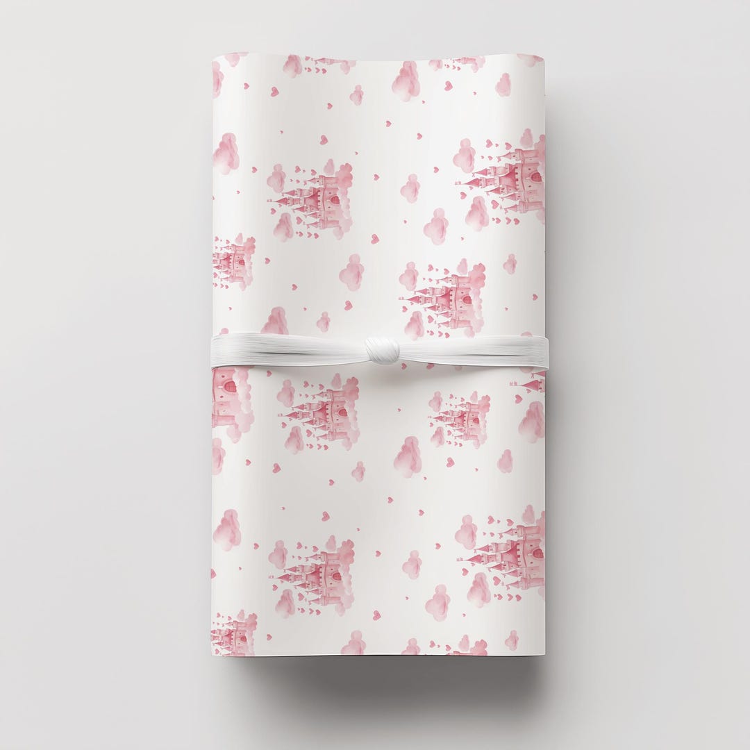 Pink Watercolor Princess Castle Wrapping Paper, Castle, Hearts and ...