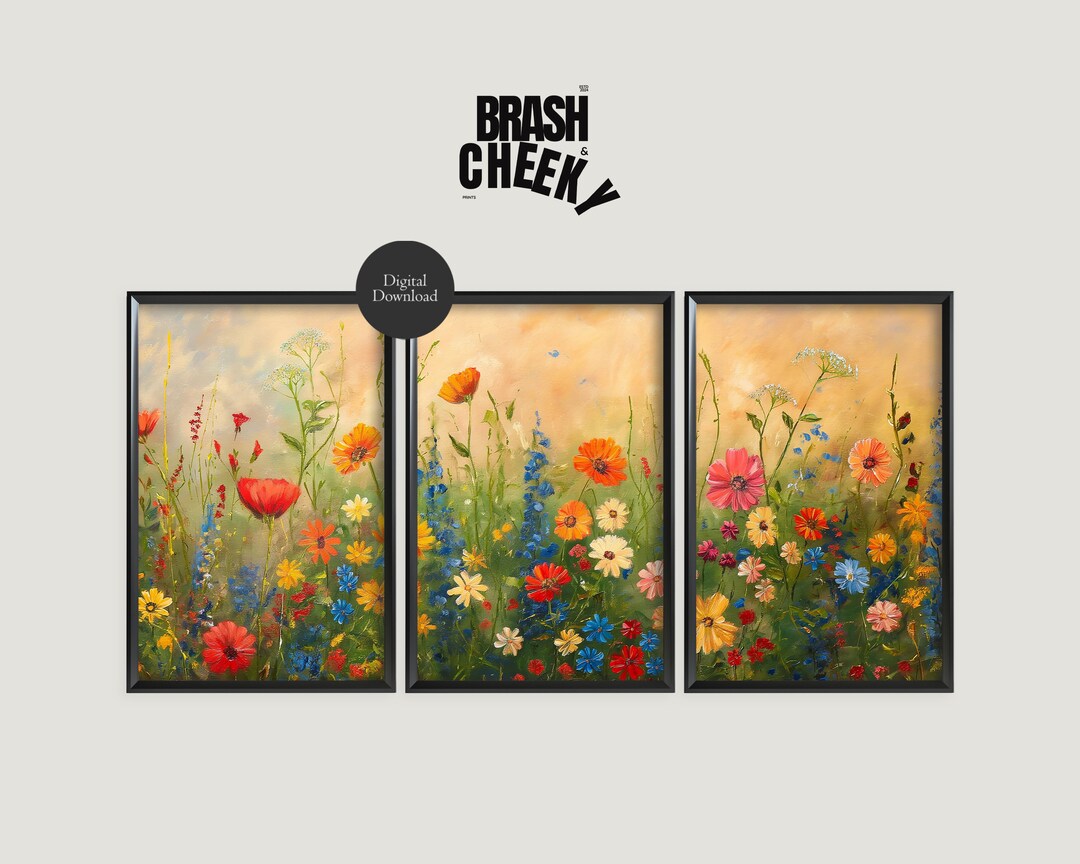 Triple Wildflower Painted PRINTABLE, Triptych Colorful Wildflower Print ...
