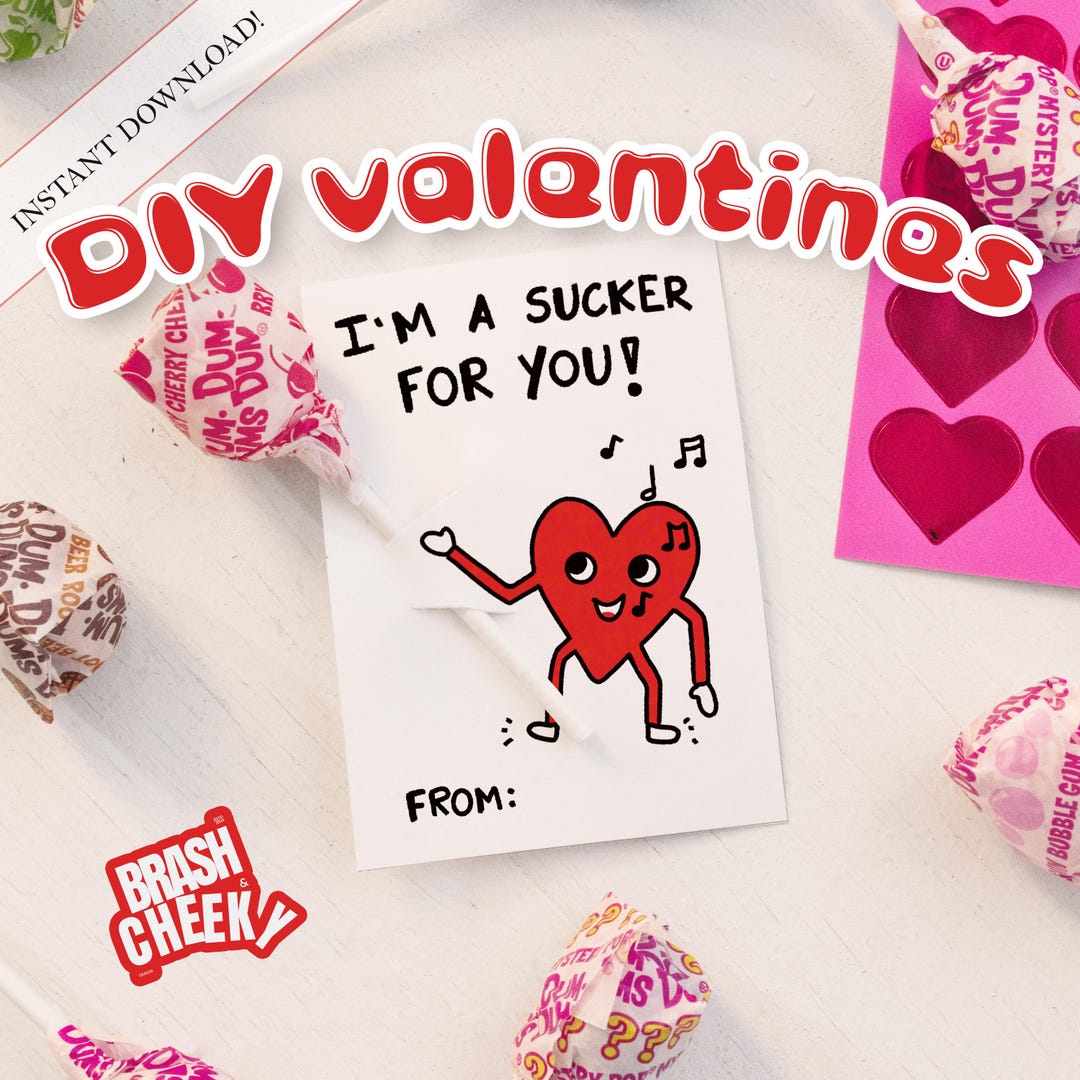 I'm A Sucker for You Valentine Cards: Lollipop DIY Printable (PDF & JPG ...